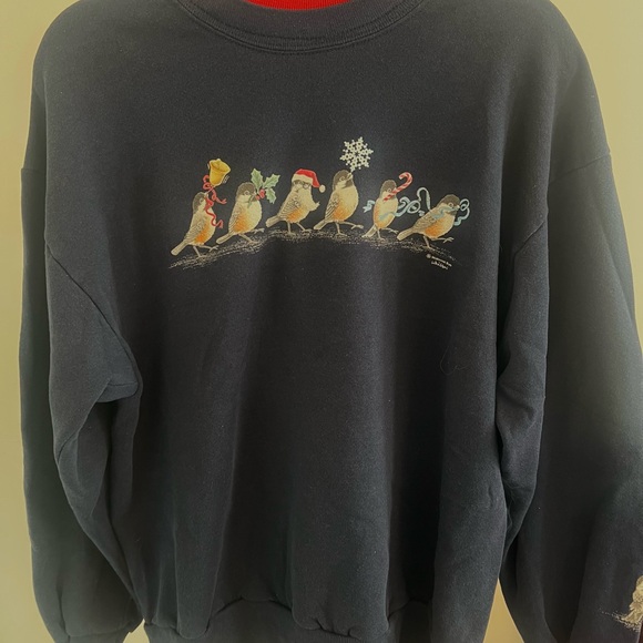 Sweaters | Vintage Navy Blue Holiday Bird Print Sweater | Poshmark